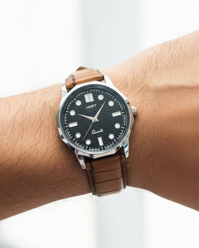 homt Black dial leather wrist watch for men Latest Wavy black dial ...