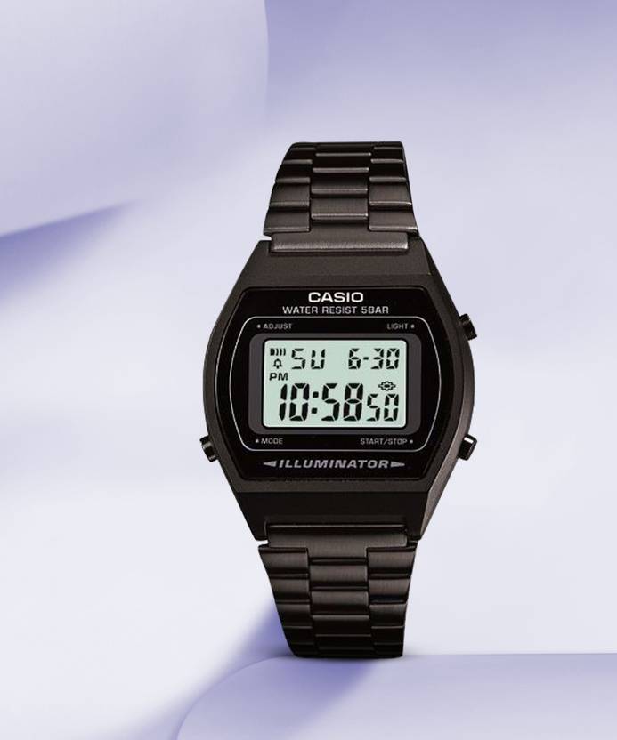 CASIO B640WB-1ADF Vintage B640WB-1ADF Black Dial Black Stainless Steel Band Digital Watch - For ...