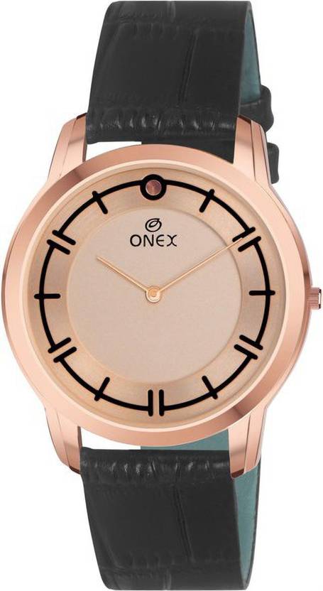 ONEX Black Number Gold Dial Brown Leather Strap Analog Watch - For Men ...