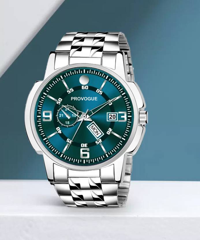 PROVOGUE Stainless Steal Green Dial Analog Watch for Men with Day and ...