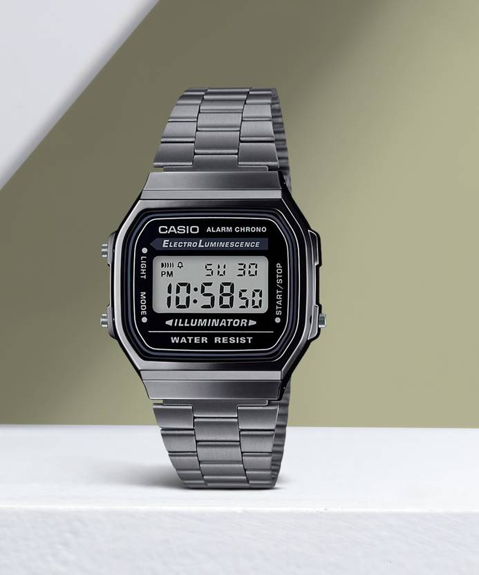 CASIO A168WGG-1ADF Vintage A168WGG-1ADF Black Dial Black Stainless ...