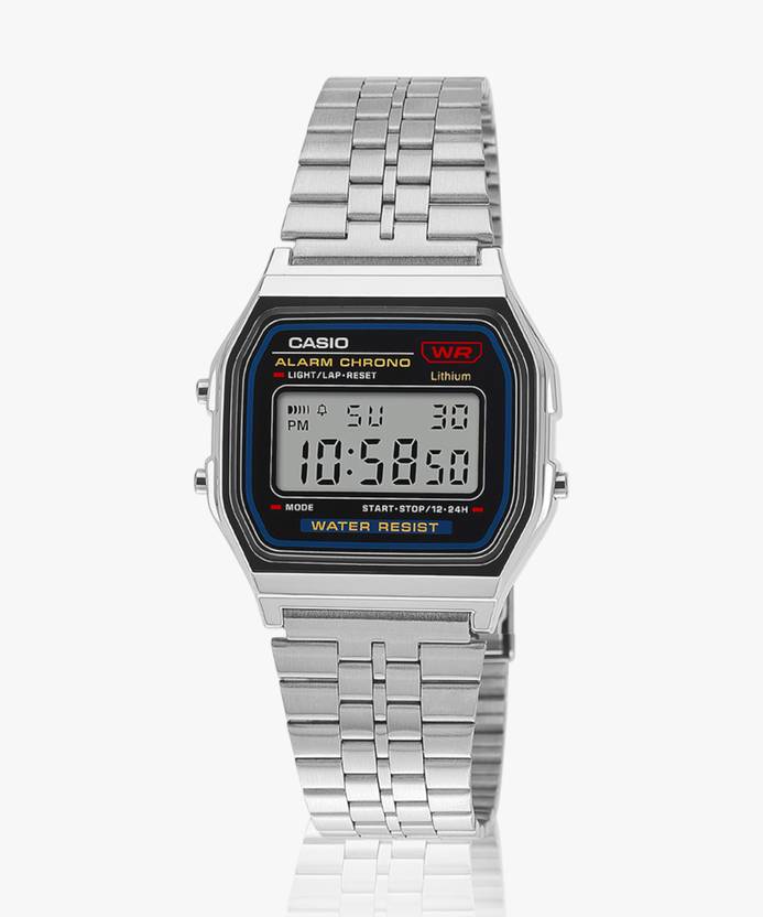 CASIO A159W-N1DF Vintage Black Dial Silver Stainless Steel Band Digital ...