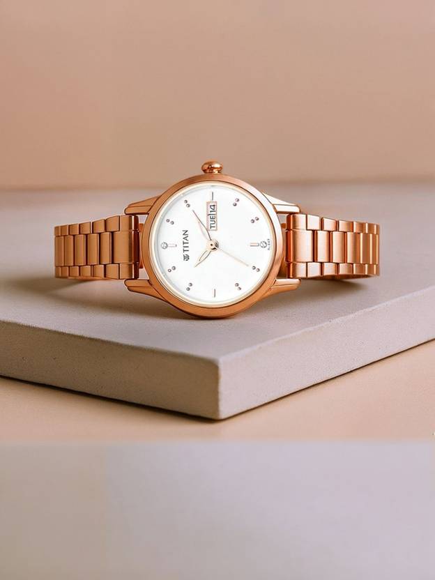 Titan NP2656WM01 Titan Lagan White Dial Rose Gold MetalStrap Analog ...