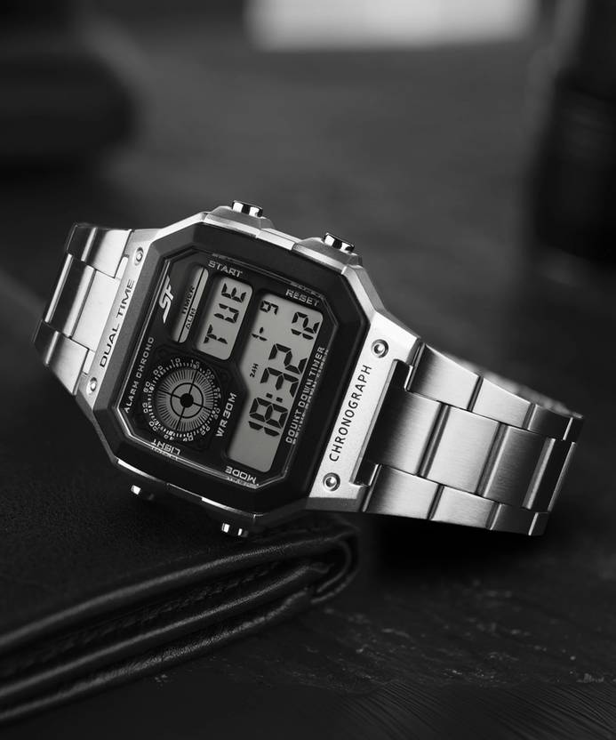 SONATA SF Hexa Metal Digital Black Dial Silver Stainless Steel Strap ...