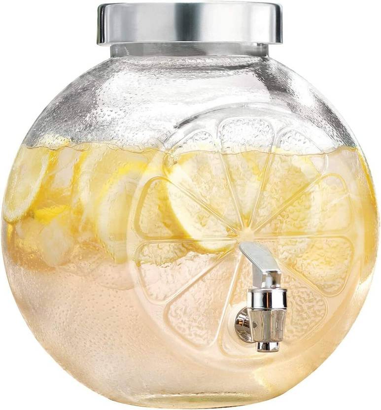 IndusBay 5 Liter Glass Tank Beverage Dispenser Round Jar with Tap and ...