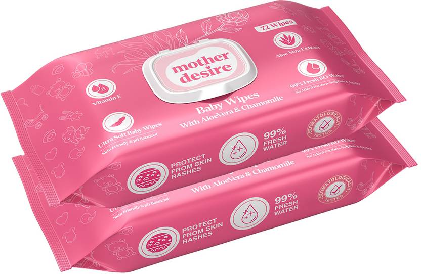 Mother Desire Baby Wipes With Lid, 99% Pure Water, Aloevera, Chamomile ...