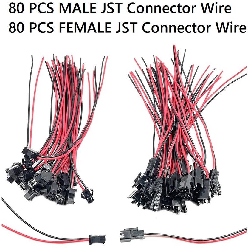 3REE 80Sets 2 Pin JST SM Male Female Plug LED Connector Cable JST SM 2 ...