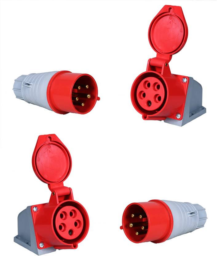 DECENT AIR SYSTEM 32A 5 Pin Industrial Wall Mount Plug Socket Wire ...