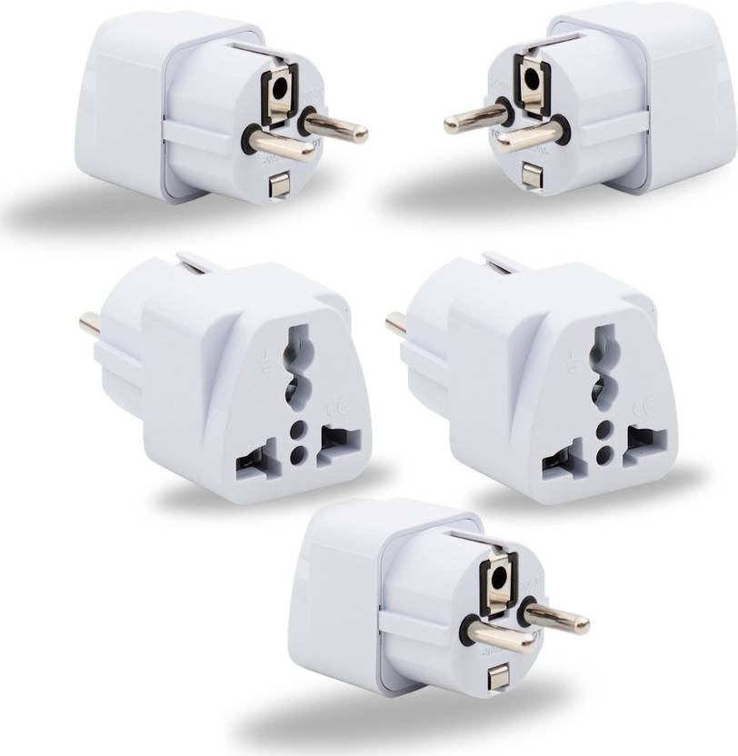 HI-PLASST (Pack of 5) Germany Schuko Plug India to Europe, 2pin to 3pin ...