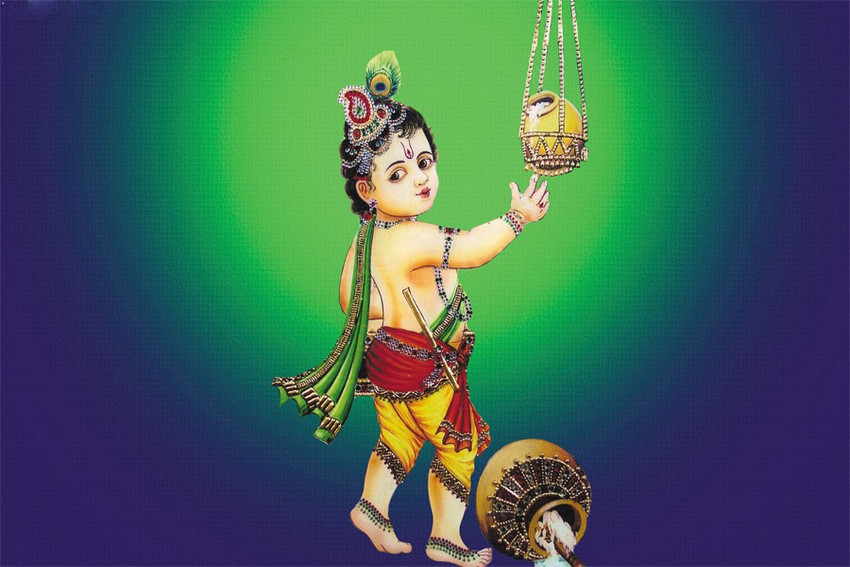 Lord Krishna Makhan With Wallpaper