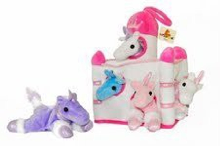 Unipak Plush Unicorn Castle with Animals Five 5 Stuffed Animal Unicorns in Play Carrying Castle Case 24 inch Plush Unicorn Castle with Animals Five 5 Stuffed Animal Unicorns