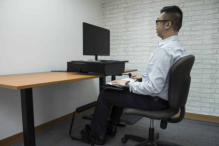 rife Riser Desk Any Level Sit Stand Converter Pneumatic Gas Lift Desk Sit Stand Workstation Standing Desk for Monitor Laptop Ergonomic Fully Adjustable Desk Mount Monitor Arm Price in India
