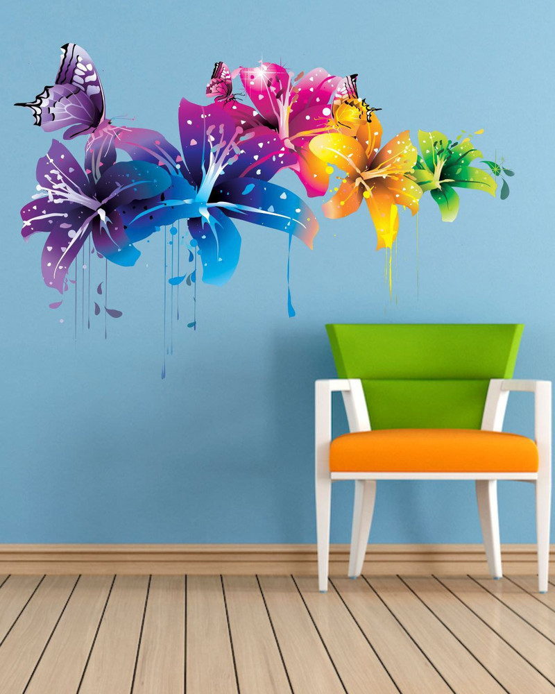 RNG 60 cm colourful wall art mural with butterfly 3d wall sticker in hd quality Self Adhesive Sticker Price in India Buy RNG 60 cm colourful wall art mural with butterfly