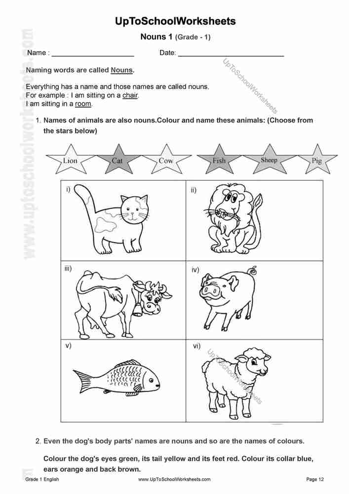 English Grammar Worksheets For Grade 1 Cbse Grade 1 English Creative