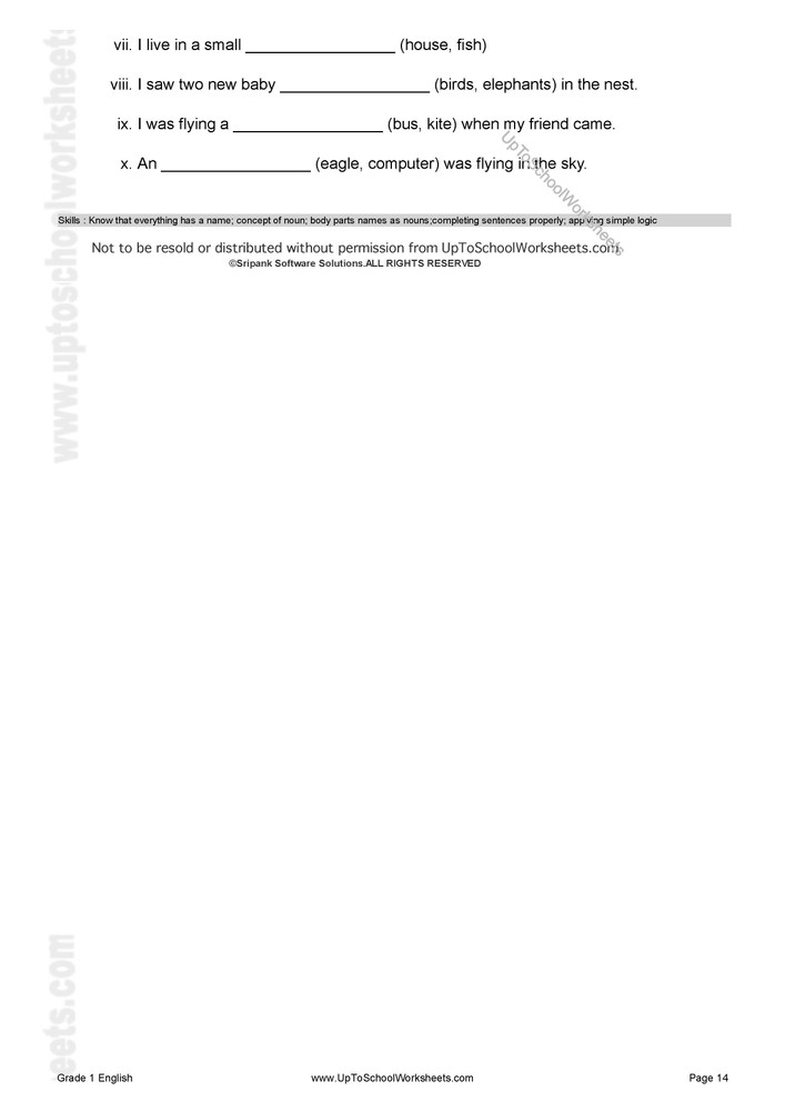 English Grammar Worksheets For Grade 1 Cbse Grade 1 English Creative