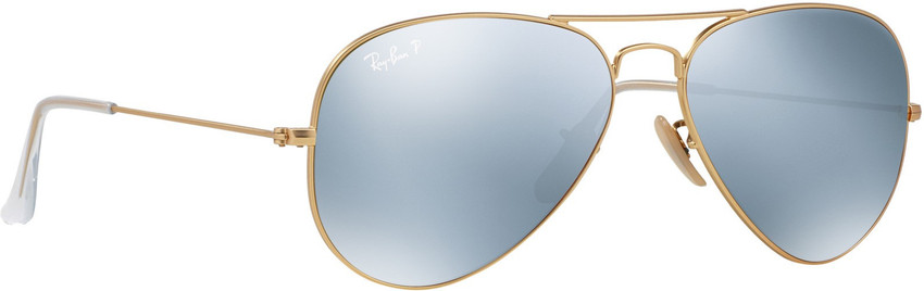 RAY-BAN Aviator Large Metal Mirror Sunglasses (Gold/Blue