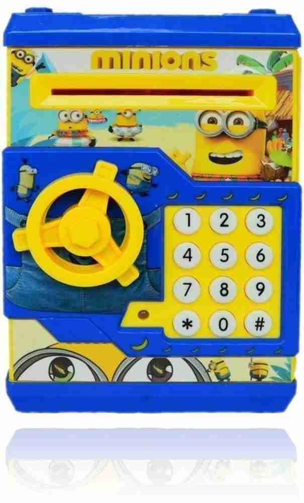 HYTECH Minions Piggy Bank With Changeable Secret Code Lock Electronic Sound Flashing Lights Alert Sound Automatic Pull In Paper Notes Like ATM Coin Bank Price in India Buy HYTECH Minions