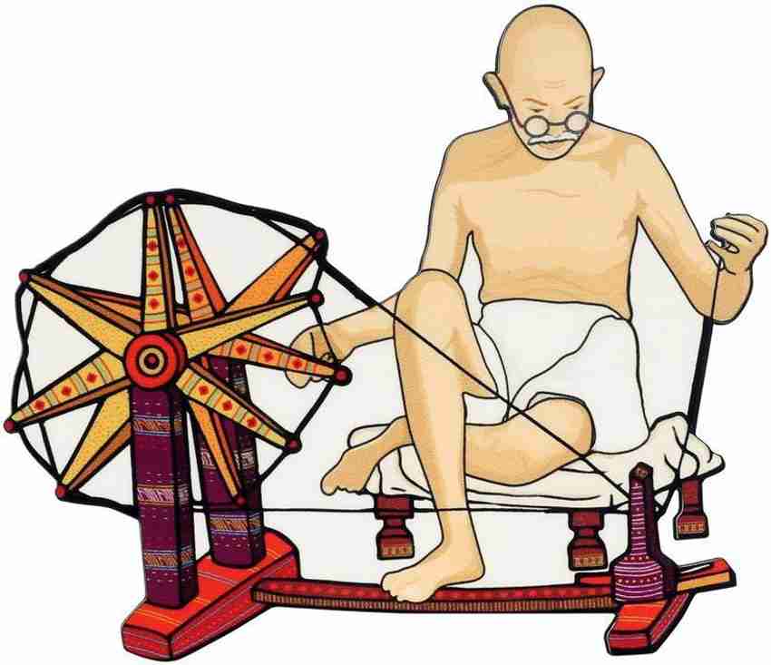 Gandhiji With Charkha Drawing