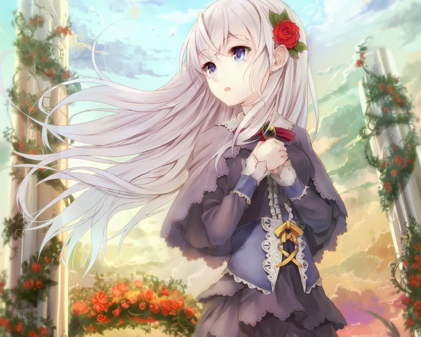 White hair blue eyes anime girl store