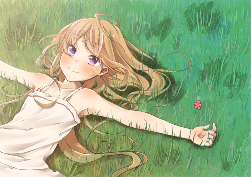 Anime Girl On Grass Wallpaper Grass, Girl, Anime, Tears, Art,