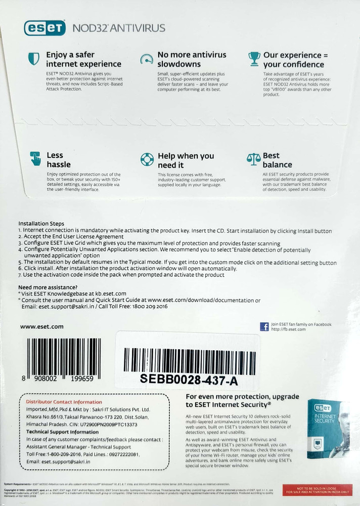 Eset Nod32 Antivirus 2016 3 Users Retail Box Product Key Genuine