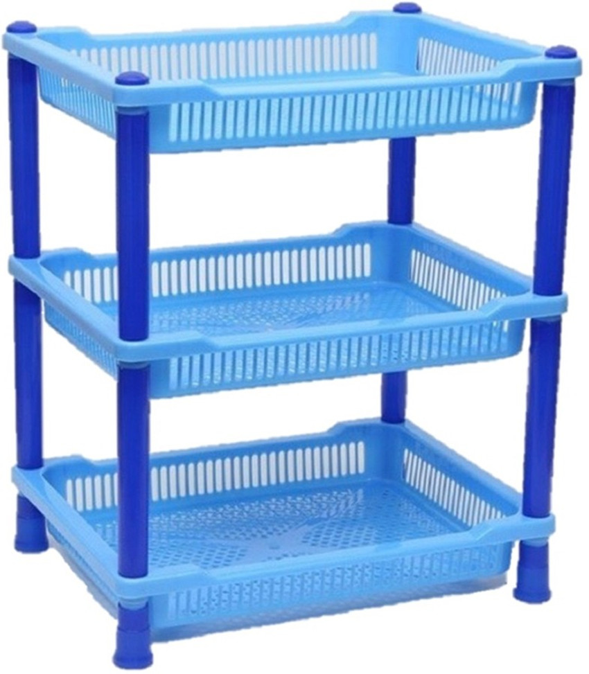 Vihaa Fruits Vegetables Kitchen Rack Plastic Kitchen Rack Plastic Rack Bathroom Rack Office Trolley 3 Tier Rectangle Shelf Storage Rack Plastic Organizer Blue Price in India