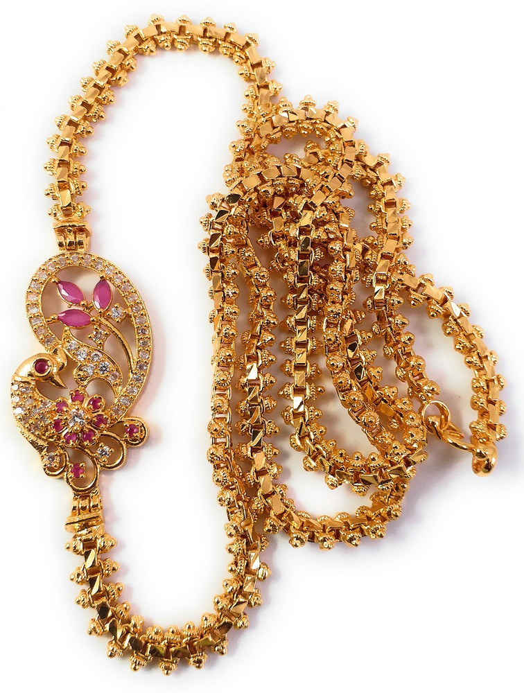 AFJ GOLD 1 Gram Micro Gold Plated Traditional Designer Fashion Jewellery Mugappu Chain Ruby Gold plated Plated Copper Necklace Price in India Buy AFJ GOLD 1 Gram Micro Gold Plated Traditional Designer