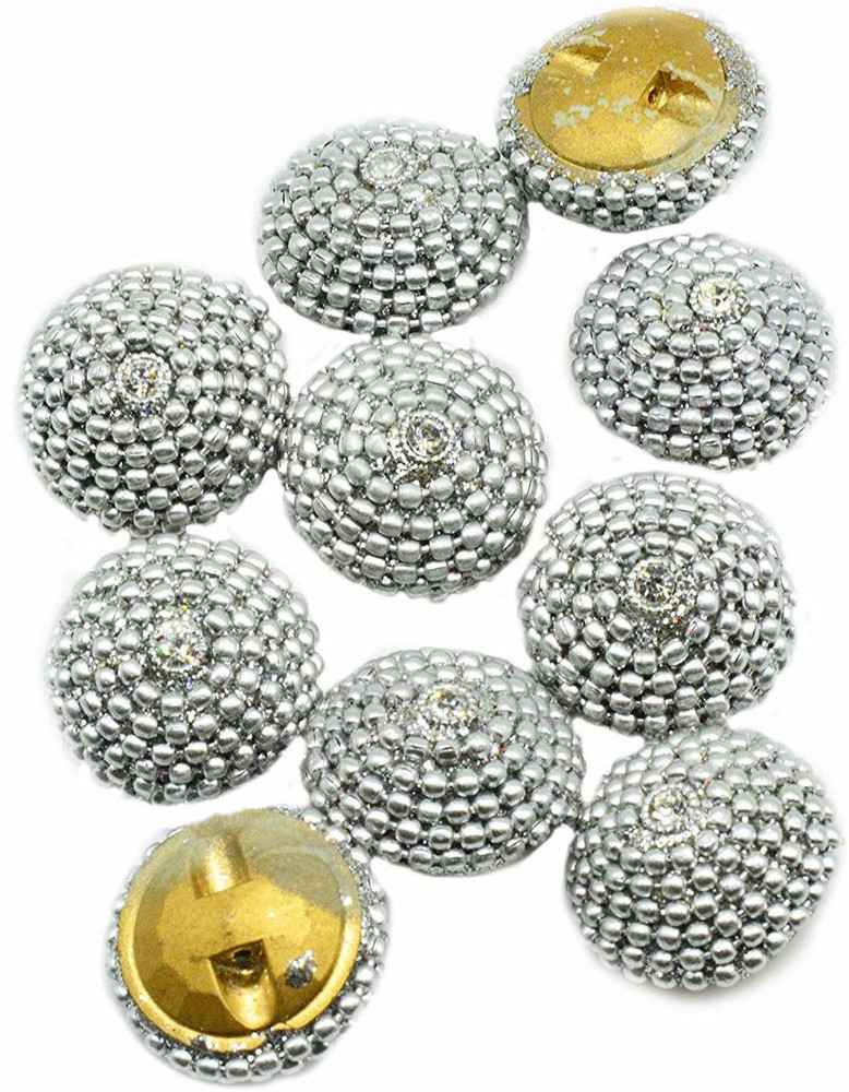 GOELX 10 Pcs Designer Shiny Buttons for Coat Sherwani Kurti and Sewing Crafts 2.5 cm 2 Holes Acrylic Buttons
