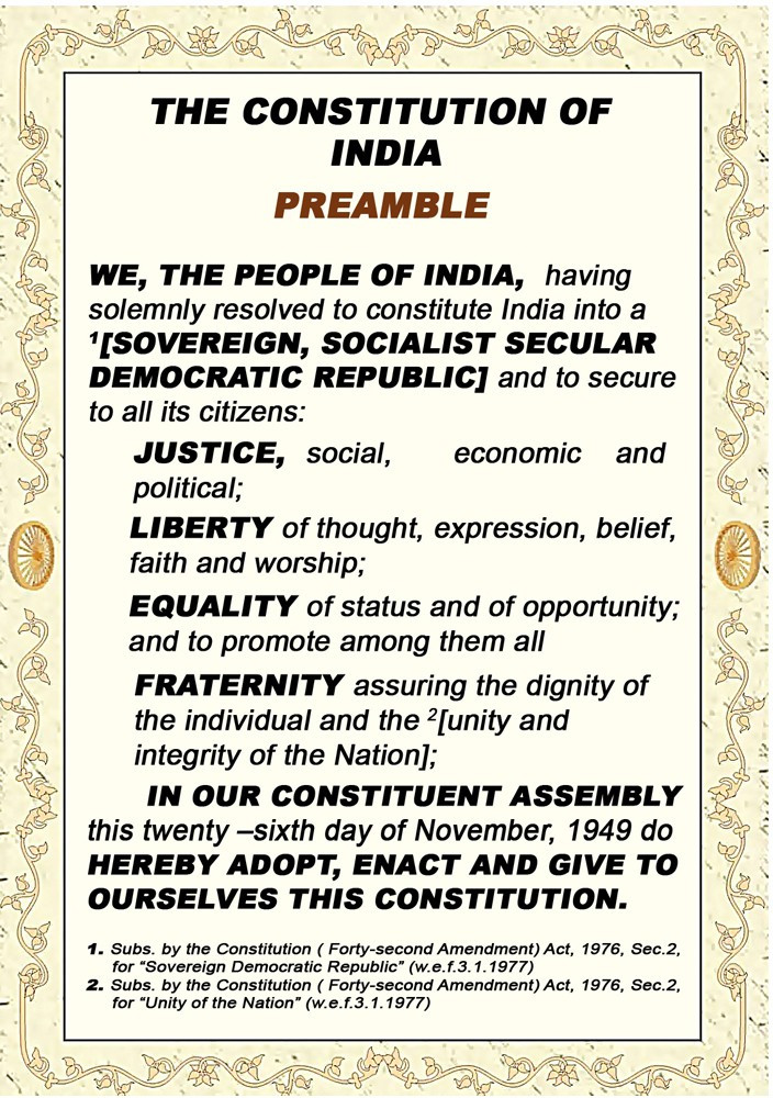 Poster Of Preamble Of Indian Constitution