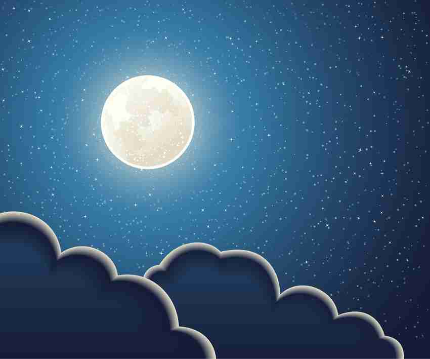 Cartoon Full Moon With Clouds