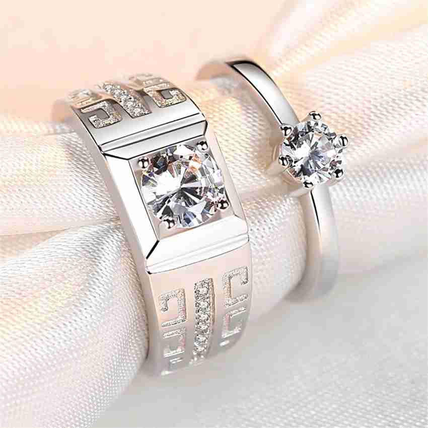 BlueShine Adjustable Couple Ring for lovers in Silver valentine gift proposal Finger Rings Alloy Cubic Zirconia Silver Plated Ring Set Price in India Buy BlueShine Adjustable Couple Ring for lovers in