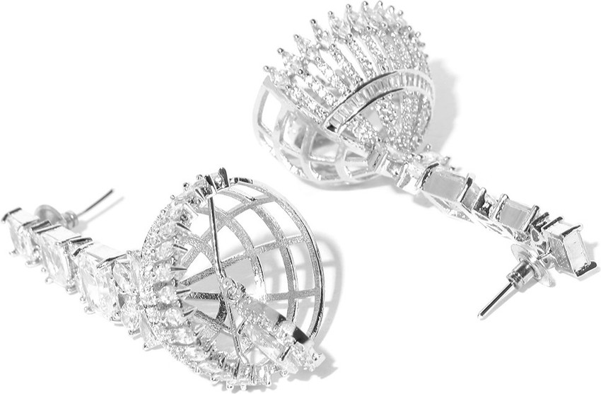 Priyaasi Silver Plated American Diamond Jhumkas for Girls Women Brass Jhumki Earring