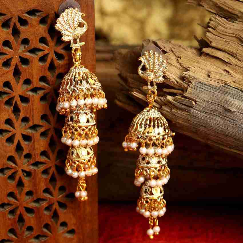 Statement Gold White Chand Tourmaline Drops Jhumki Earrings, 57% OFF