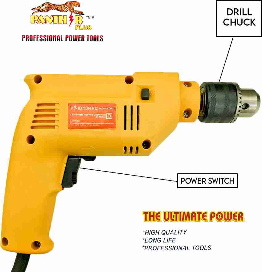 Panther Plus 13mm Power Impact Reverse Forward Rotation Drill Machine with Speed Regulator Pistol Grip Drill Price in India Buy Panther Plus 13mm Power Impact Reverse Forward Rotation Drill Machine wi...