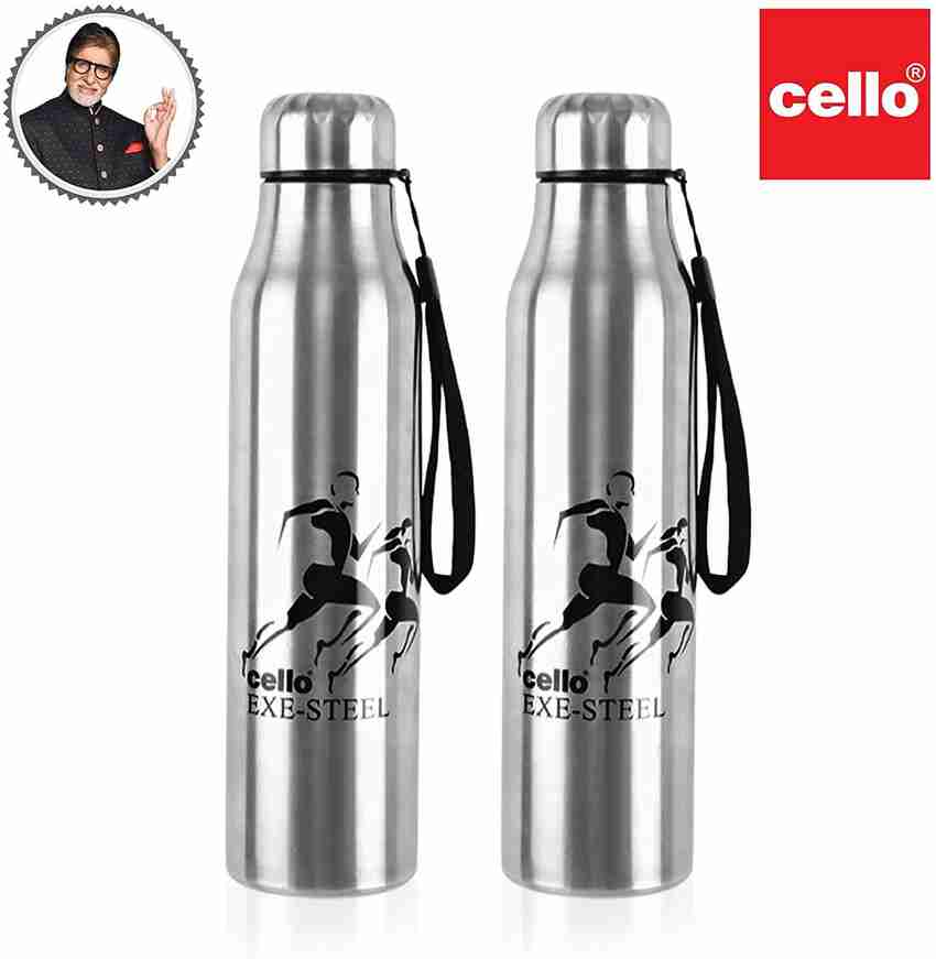 cello Goldie Stainless Steel Water Bottle Set 1 Litre Set of 2 pcs Silver 1000 ml Bottle