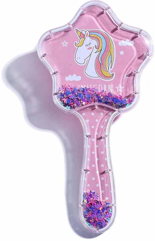 azotiquee Cute Latest Unicorn Novelty Glittery Star Brush Detangler Paddle Cushion Hairbrush 3D Unicorn Kids Hair Brush Hair Comb 1 Pc