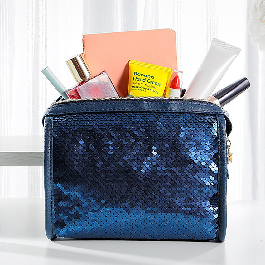 Blue Sequin Makeup Bag | Saubhaya Makeup