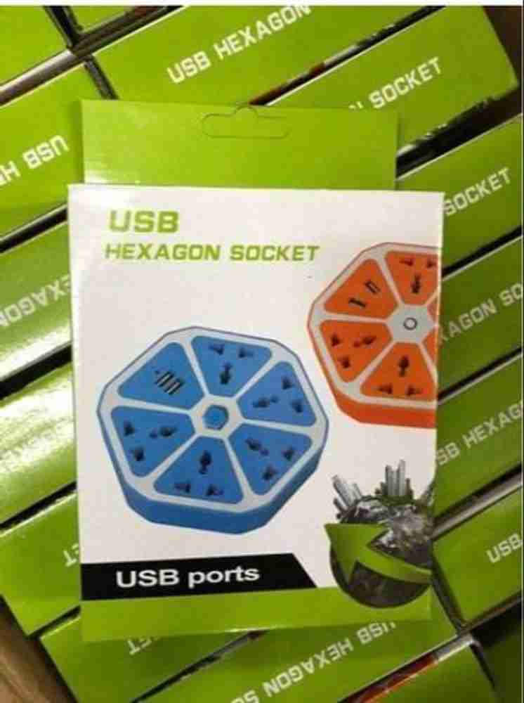 Explorer Hexagon Socket with USB Charger 4 Outlet with 4 USB Power Socket Extension Board with Cord Mobile Charging USB Power Hub 4 Socket Surge Protector 4 Socket Extension Boards 4 Socket Extension