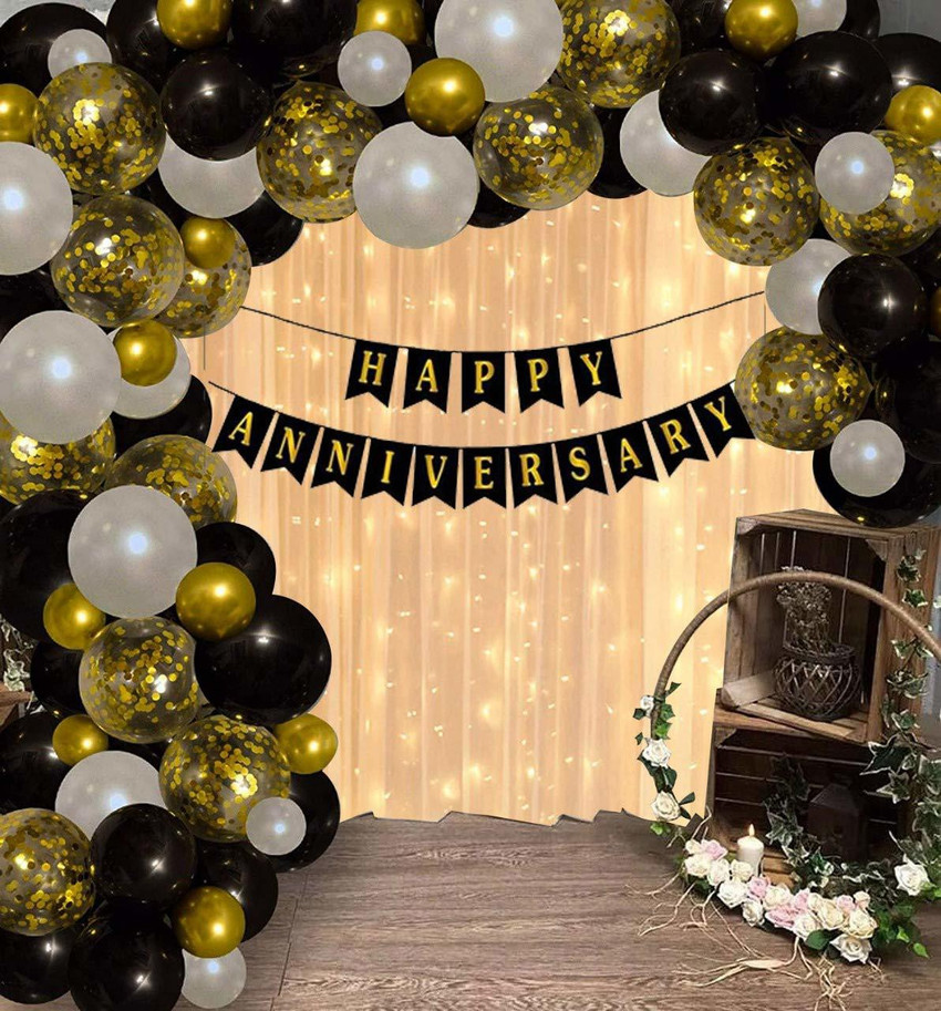 Wisdom Decor Solid Happy Anniversary Decoration Items with Banner