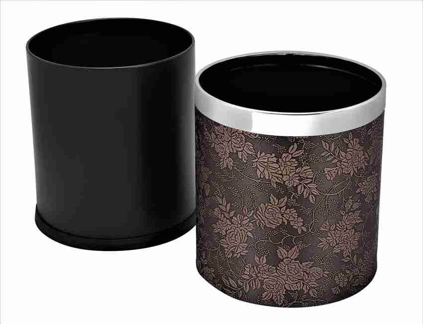 Be Cool Dustbin For Modern Luxury Homes Stainless Steel Uncovered Bin Double layer Large Household PU Leather Trash Can Living Room Bedroom Study Room 10L Waste bins Brown Floral Print Stainless Steel...