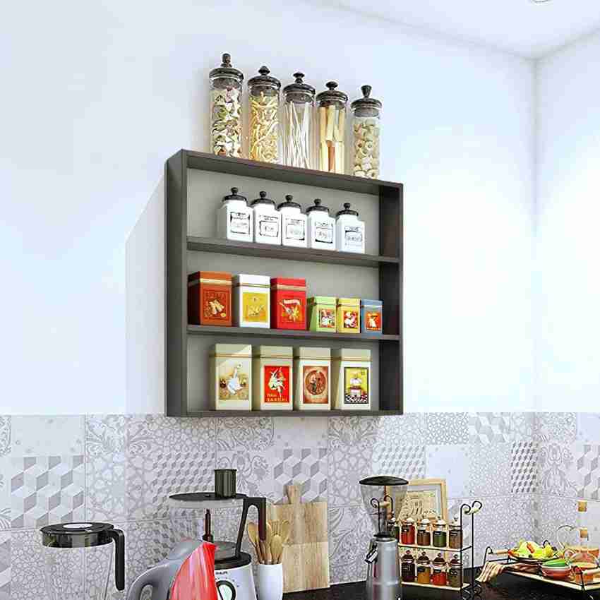 Furnifry Wooden Kitchen Wall Shelf for Storage Boxes Kitchen Shelf Racks Kitchen Organizer Kitchen Wall Mounted Rack Shelf for Kitchen Storage MDF