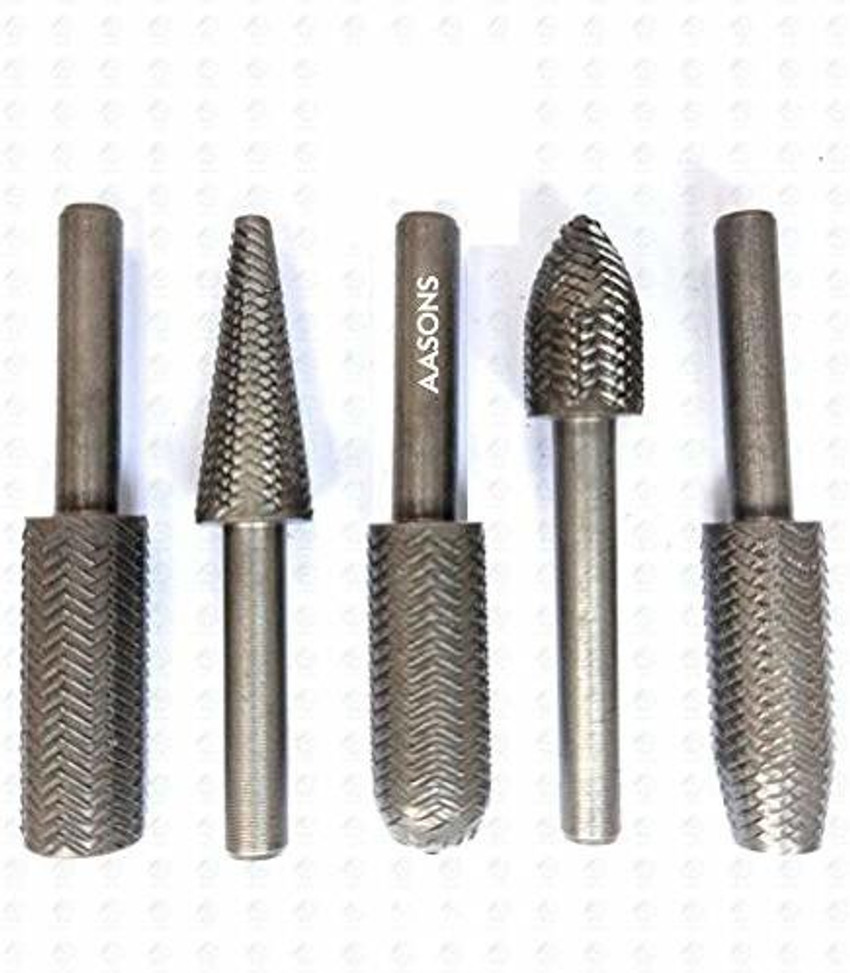 AASONS SS burr set AASONS High Speed Metal File Burr Drill Bit Set Metal Working Rasps 1 4 6.35mm Shank Burs Tools Cutting Tool Black 5pcs set Rotary Bit Set Price in India