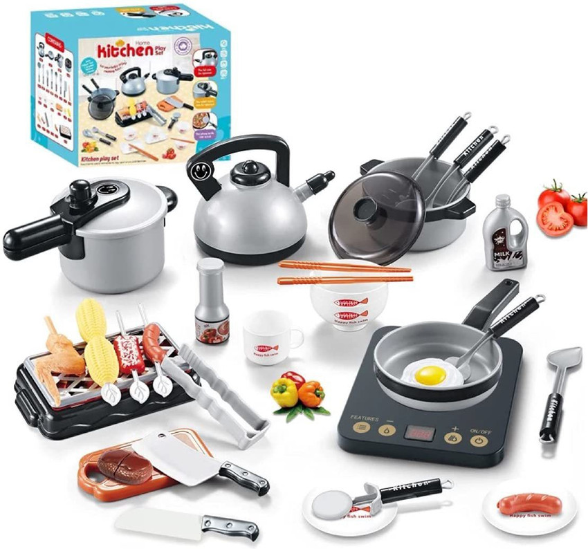 QBIC 36 Pcs Kids Kitchen Playset Electronic CookingWith Music Light Kids Kitchen Cooking Toy Set for Kids Kitchen Play Set Toy for Kids 36 Pcs Kids Kitchen Playset Electronic CookingWith