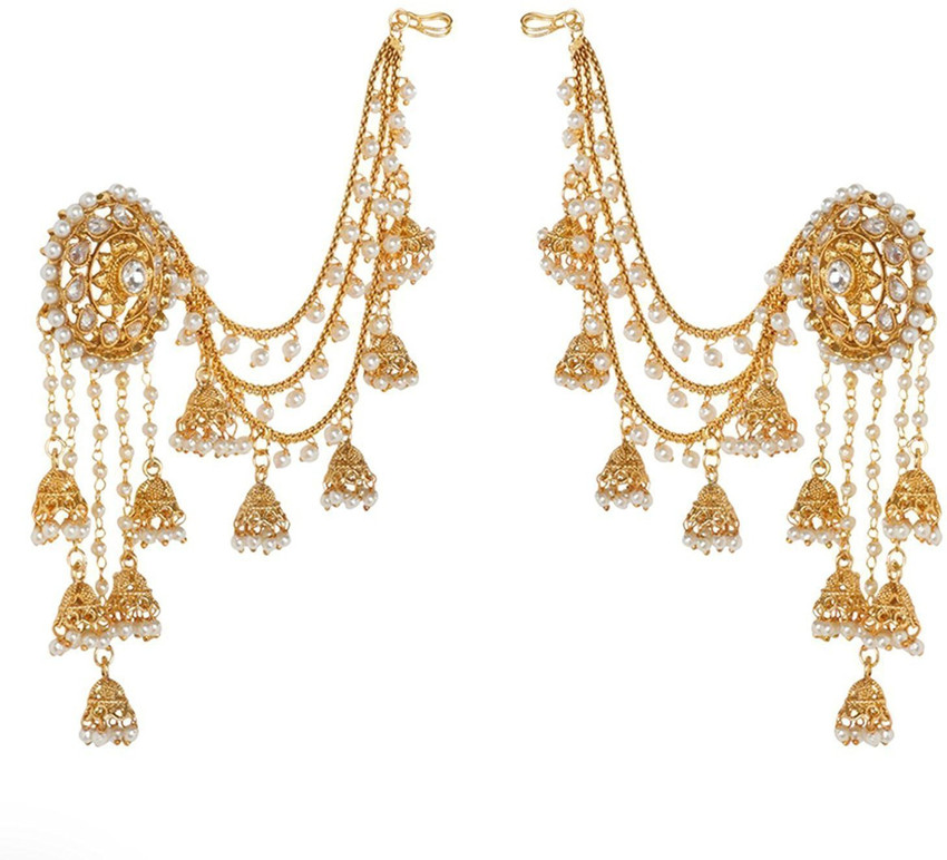 Flipkart Buy Lovemetz White and Gold Metal Bahubali Jhumki with Chain Earrings for Women Girls Pearl Metal Earring Set Online at Best Prices in India