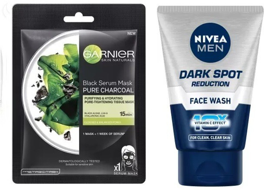 GARNIER BLACK SERUM MASK PURE CHARCOAL 28GM AND MEN DARK SPOT REDUCTION FACE WASH 100GM Price in India Buy GARNIER BLACK SERUM MASK PURE CHARCOAL 28GM AND MEN DARK SPOT REDUCTION