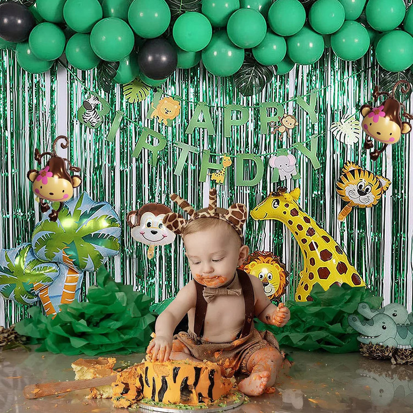 Party Propz Jungle Theme Birthday Decoration Kit 72Pcs For Boys Girls Jungle Theme Birthday Party Decorations Animal Theme Birthday Party Decorations Animal Balloons Birthday Theme Theme Decoration Pr...