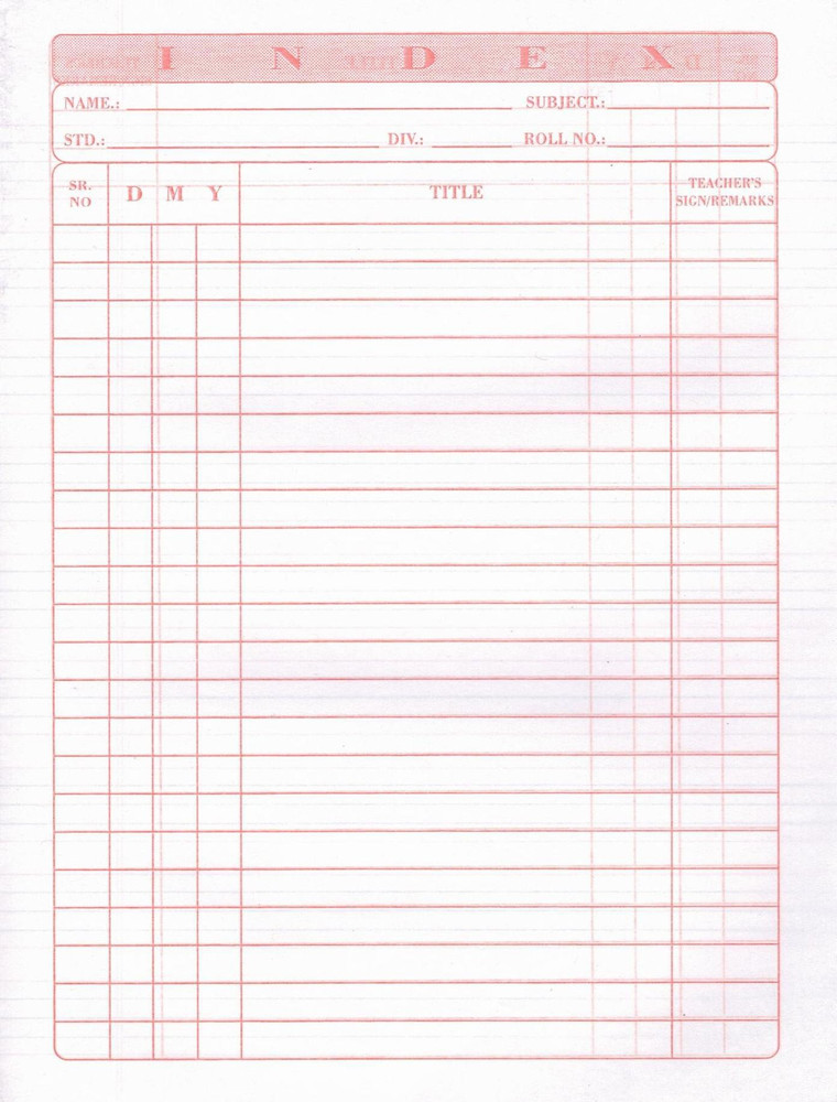 Classmate Blank Index Page