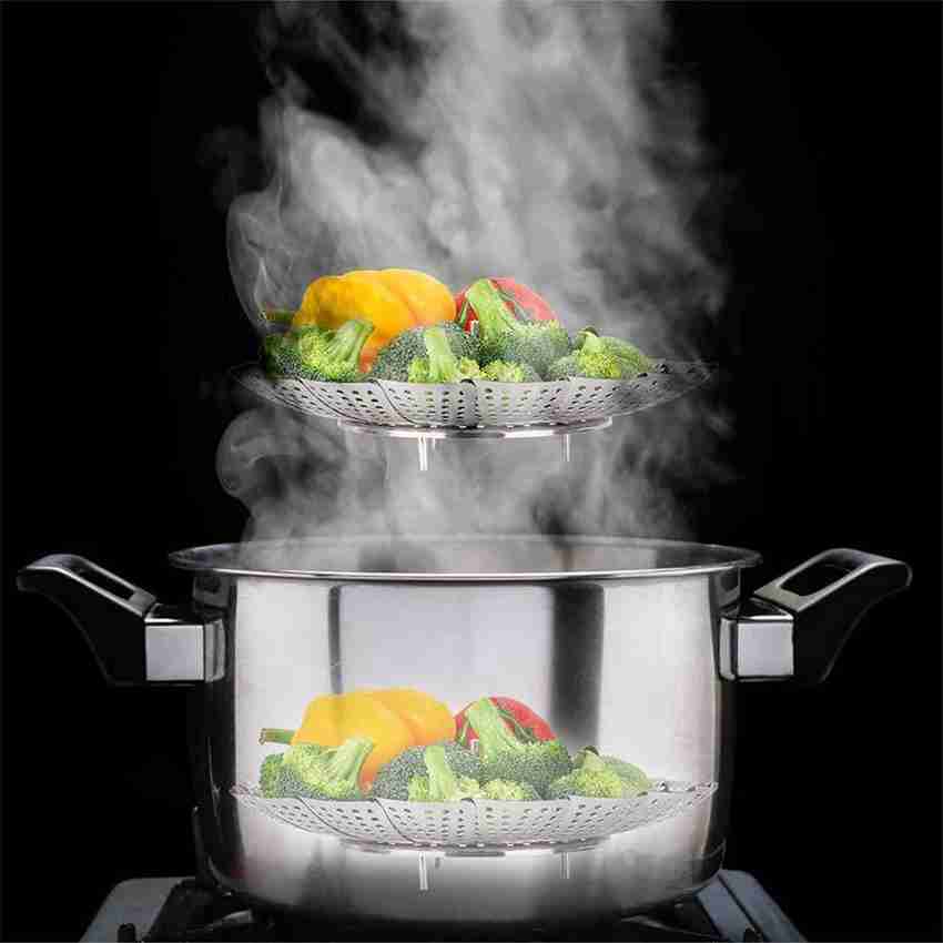 FGG Stainless Steel Steamer Insert Vegetable Kitchen Fruit Food Basket Mesh Steamer Rack Cookware and Utensils for Cooking Steam Large Stainless