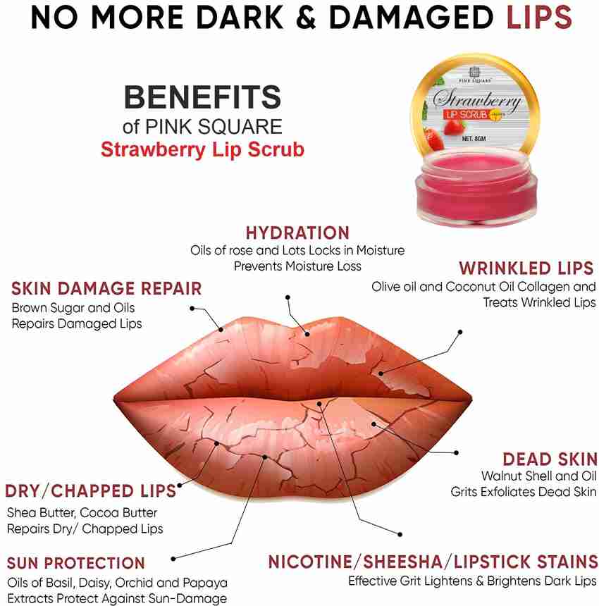 Pink Square 100 Natural Lip Care Product With Strawberry Lip Scrub 8gm Strawberry