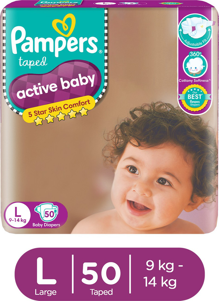 Pampers Active Baby Taped Diapers with Adjustable Fit L Buy 50 Pampers Tape Diapers Flipkart